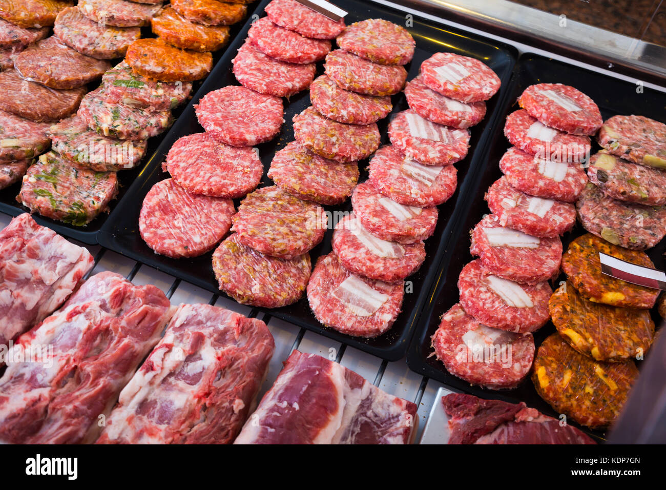 burger on counter in supermarket, close up shot Stock Photo - Alamy