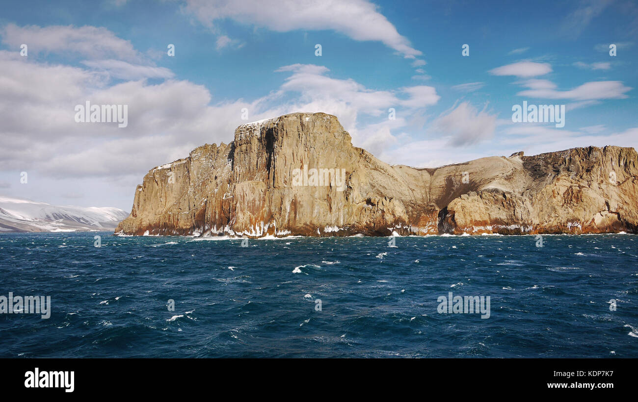 Nautical approach to the entrance (left side of image) of the volcano ...