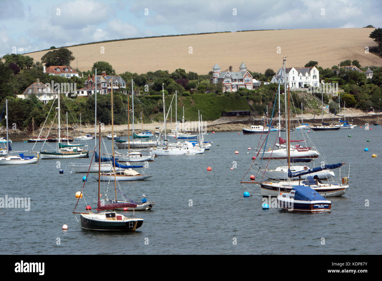 CORNWALL; FALMOUTH; MOORED PLEASURE CRAFT ON RIVER FAL Stock Photo - Alamy