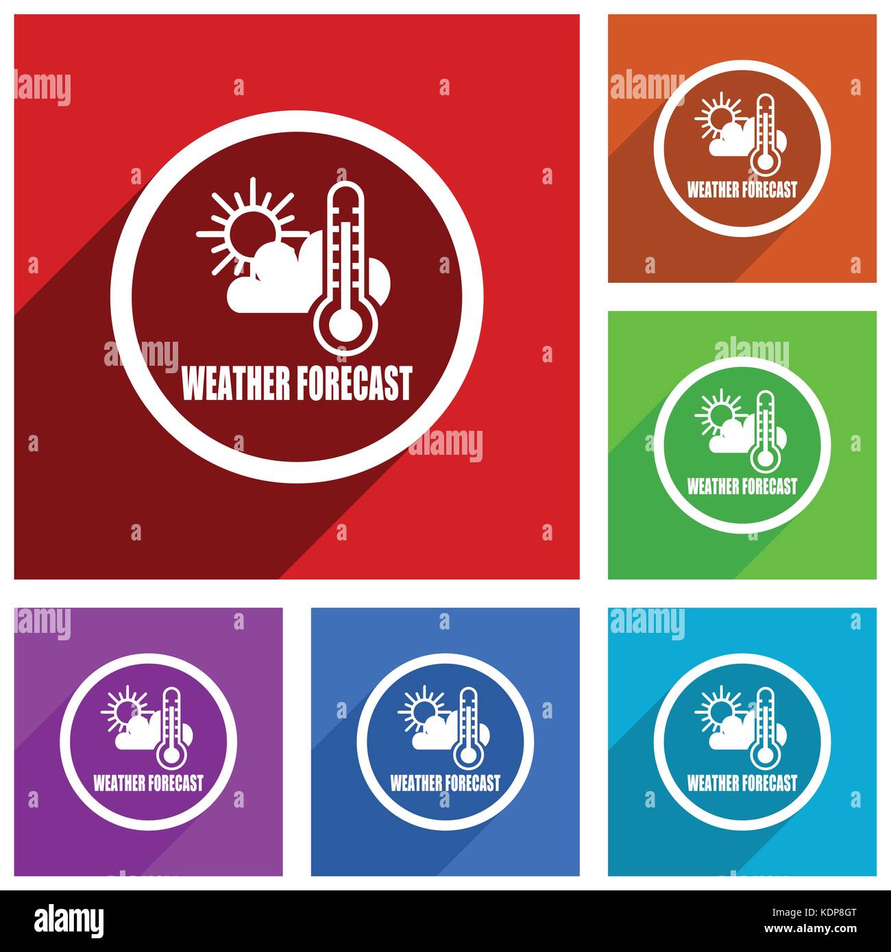 Weather forecast flat design vector icon set. Colorful buttons for web ...