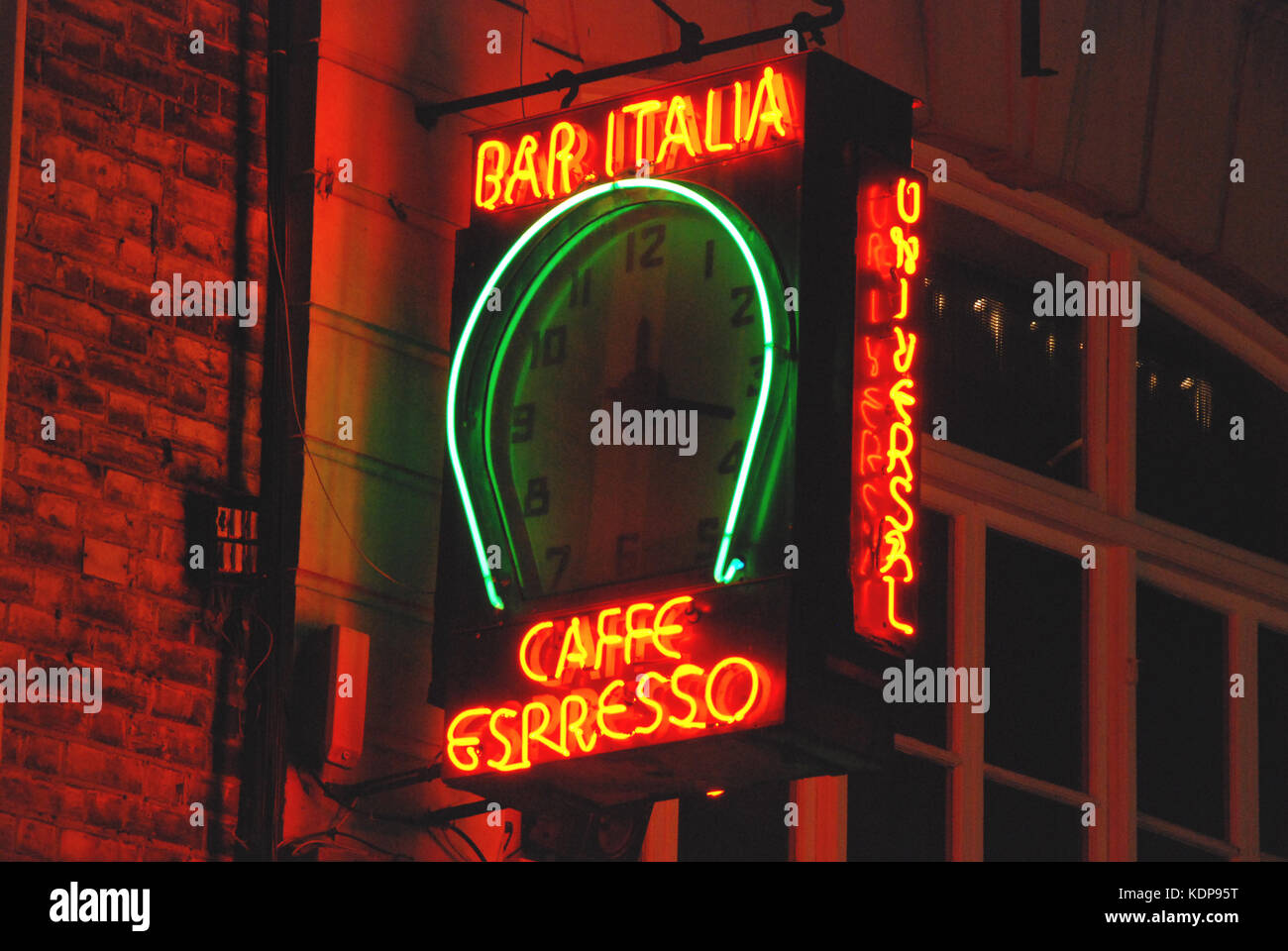2014, night-time and the neon exterior sign of a soho instution, Bar ...