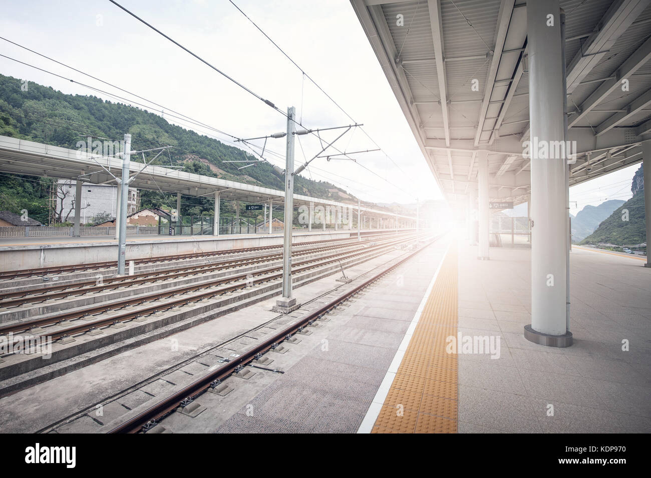 Railway station platform Stock Photo - Alamy