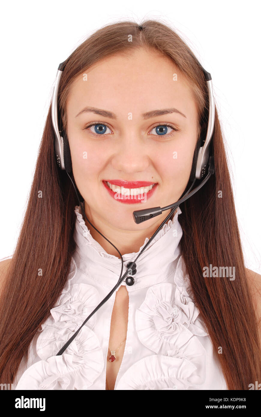 Beautiful customer service operator student girl with headset, isolated ...