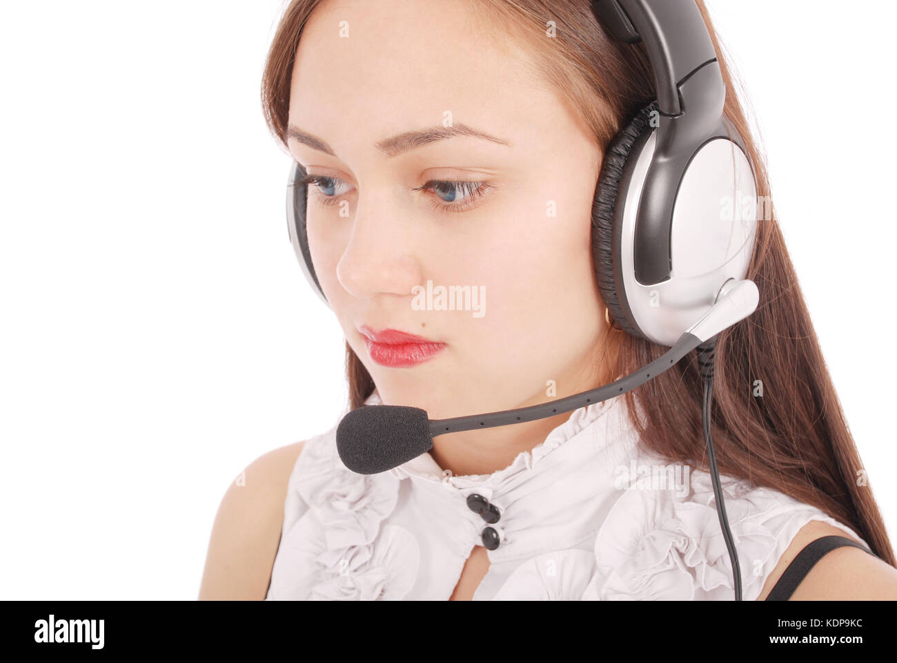 Beautiful customer service operator student girl with headset, isolated ...