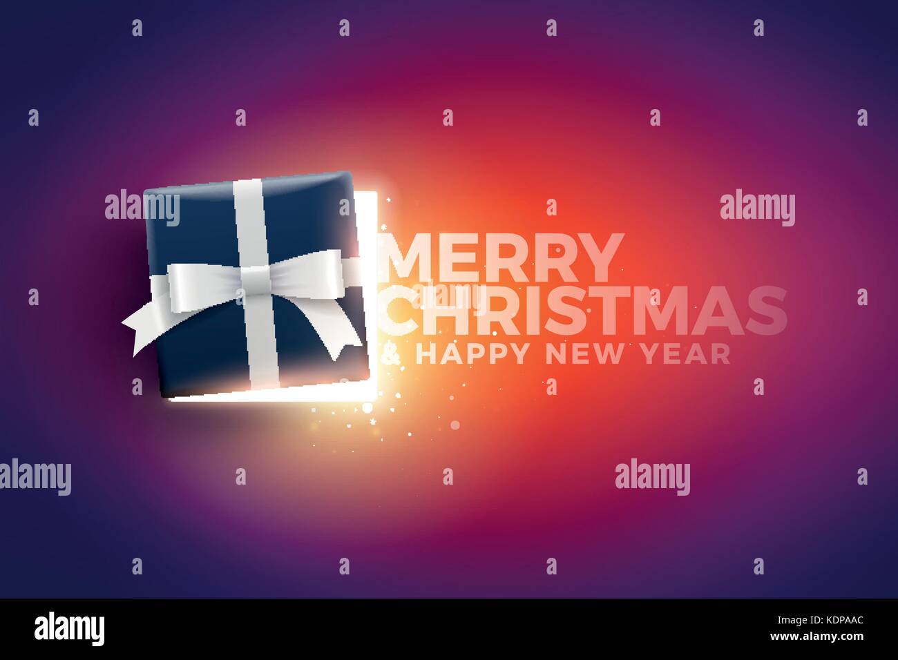 Half open Christmas gift box with magical lights and Merry Christmas ...