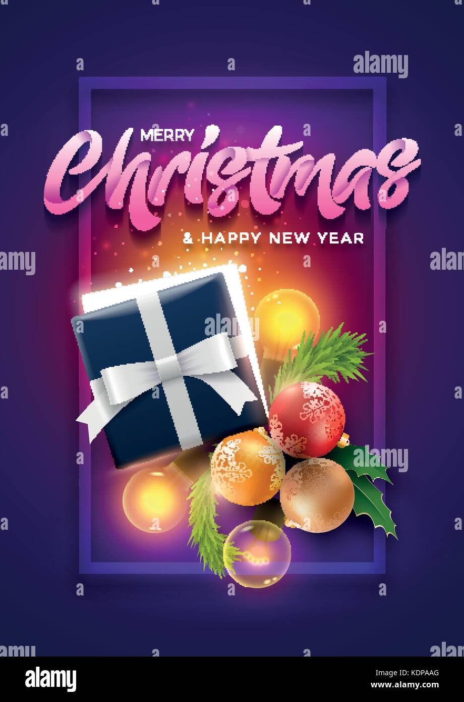 Christmas decoration objects, half open Christmas gift box with magical ...