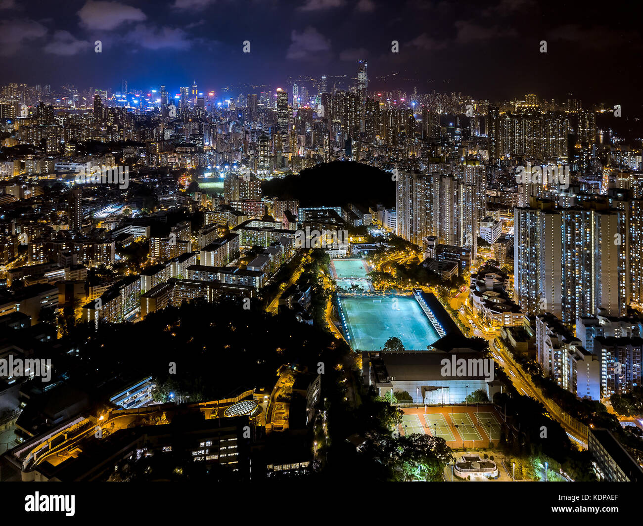 Aerial view of city at night Stock Photo - Alamy