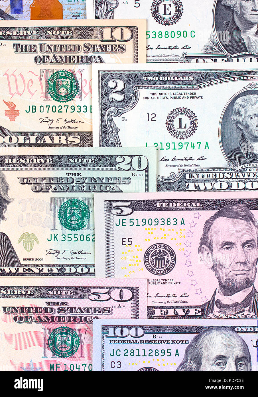 Abstract american dollar bills of different denomination background ...