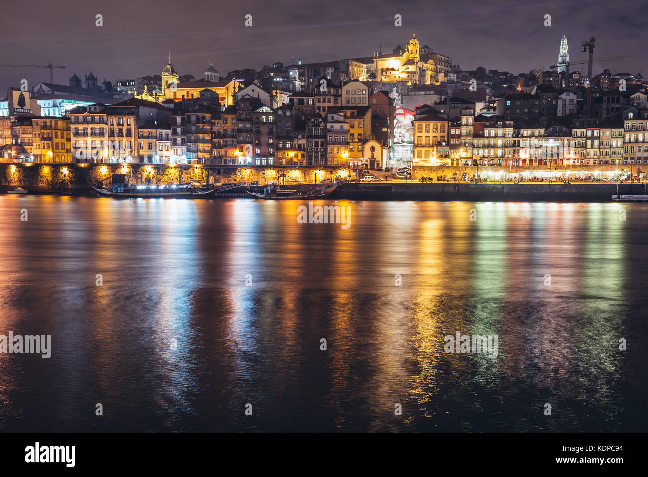 View from Vila Nova de Gaia city on a lights of Porto riverfront and ...