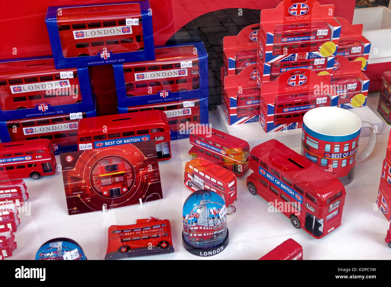 Model London buses on display in a shop window in High Street ...