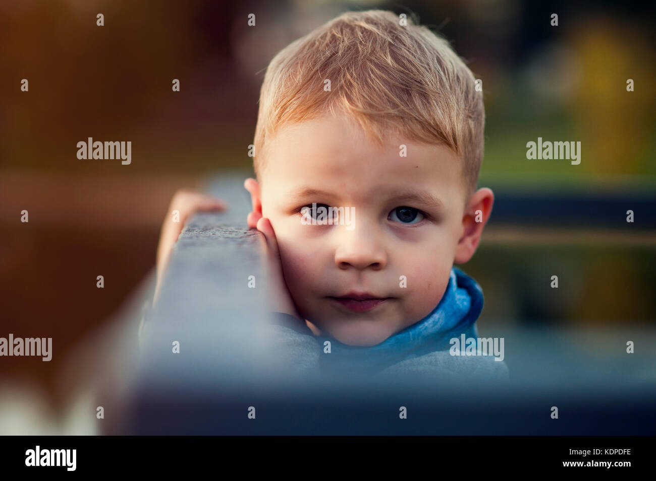 happy young boy enjoying evening sun in autumn Stock Photo - Alamy