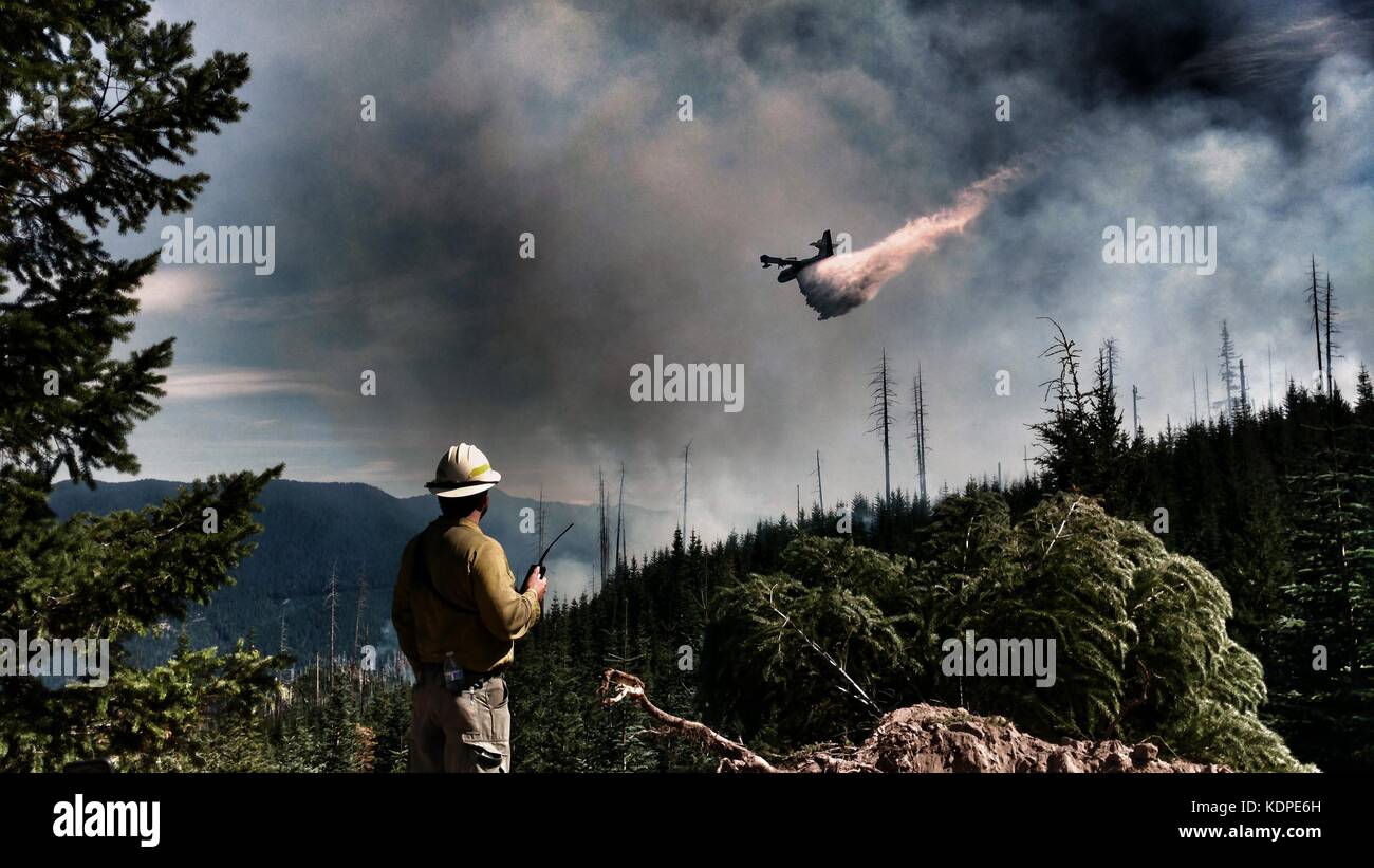 A air tanker drops water on the Kelsey forest fire burning in the ...