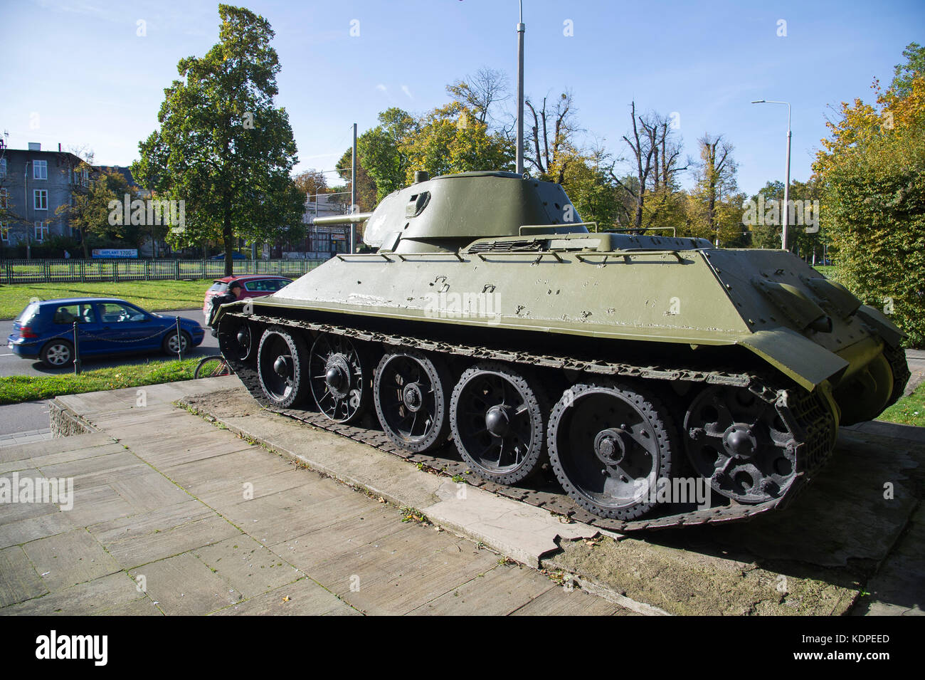 Monument Russian tank T-34/76 in Gdansk, Poland. 15 October 2017. It`s ...