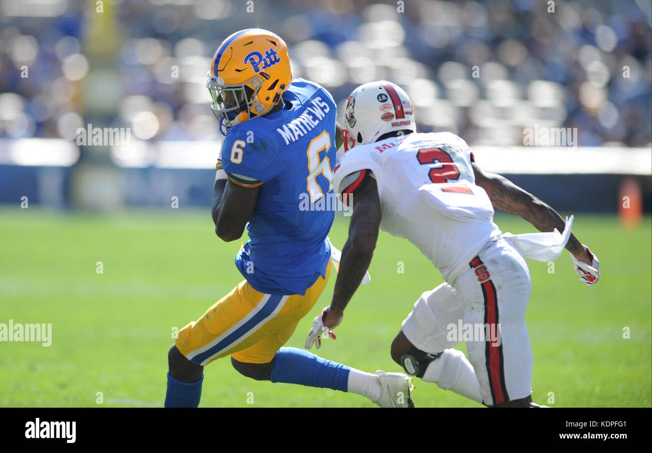 Oct 14th, 2017: Aaron Mathews #6 during the Pitt Panthers vs NC State ...