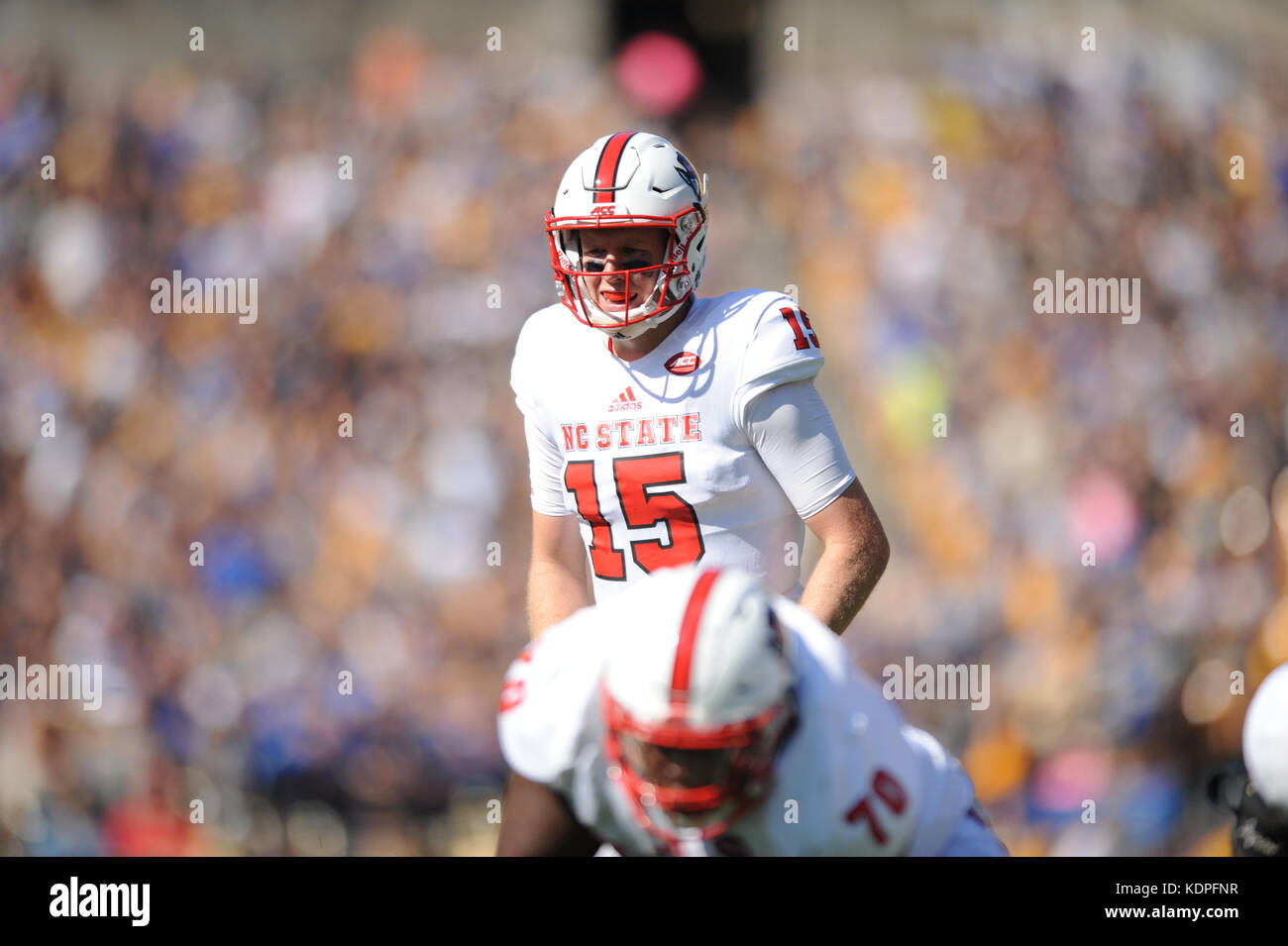 Pittsburgh, PA, USA. 14th Oct, 2017. Ryan Finley #15 during the Pitt ...