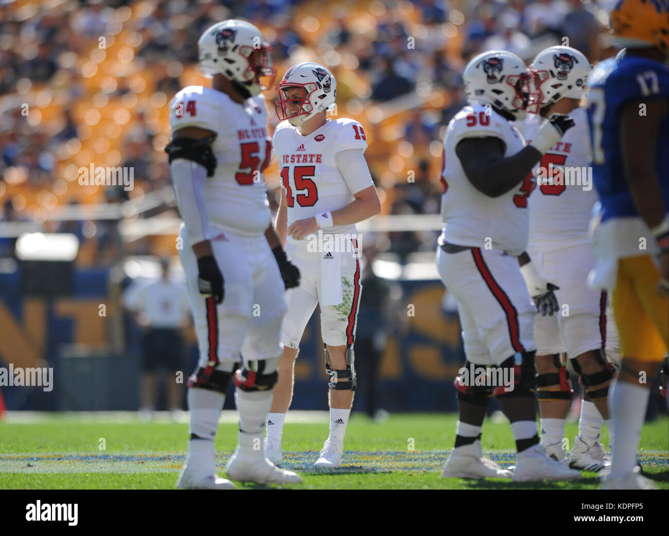 Pittsburgh, PA, USA. 14th Oct, 2017. Ryan Finley #15 during the Pitt ...