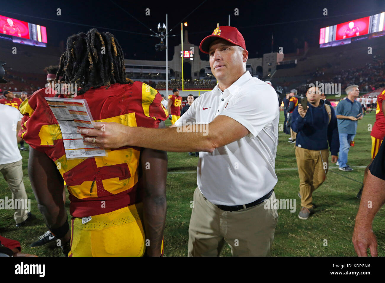 October 14, 2017 USC Trojans head coach Clay Helton congratulates USC ...
