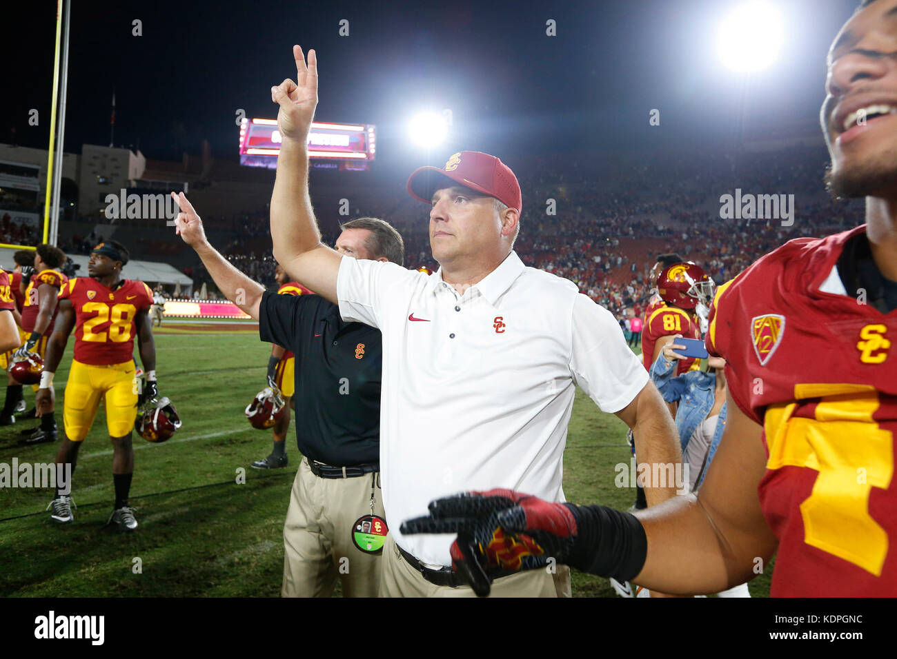 October 14, 2017 USC Trojans head coach Clay Helton celebrates after ...