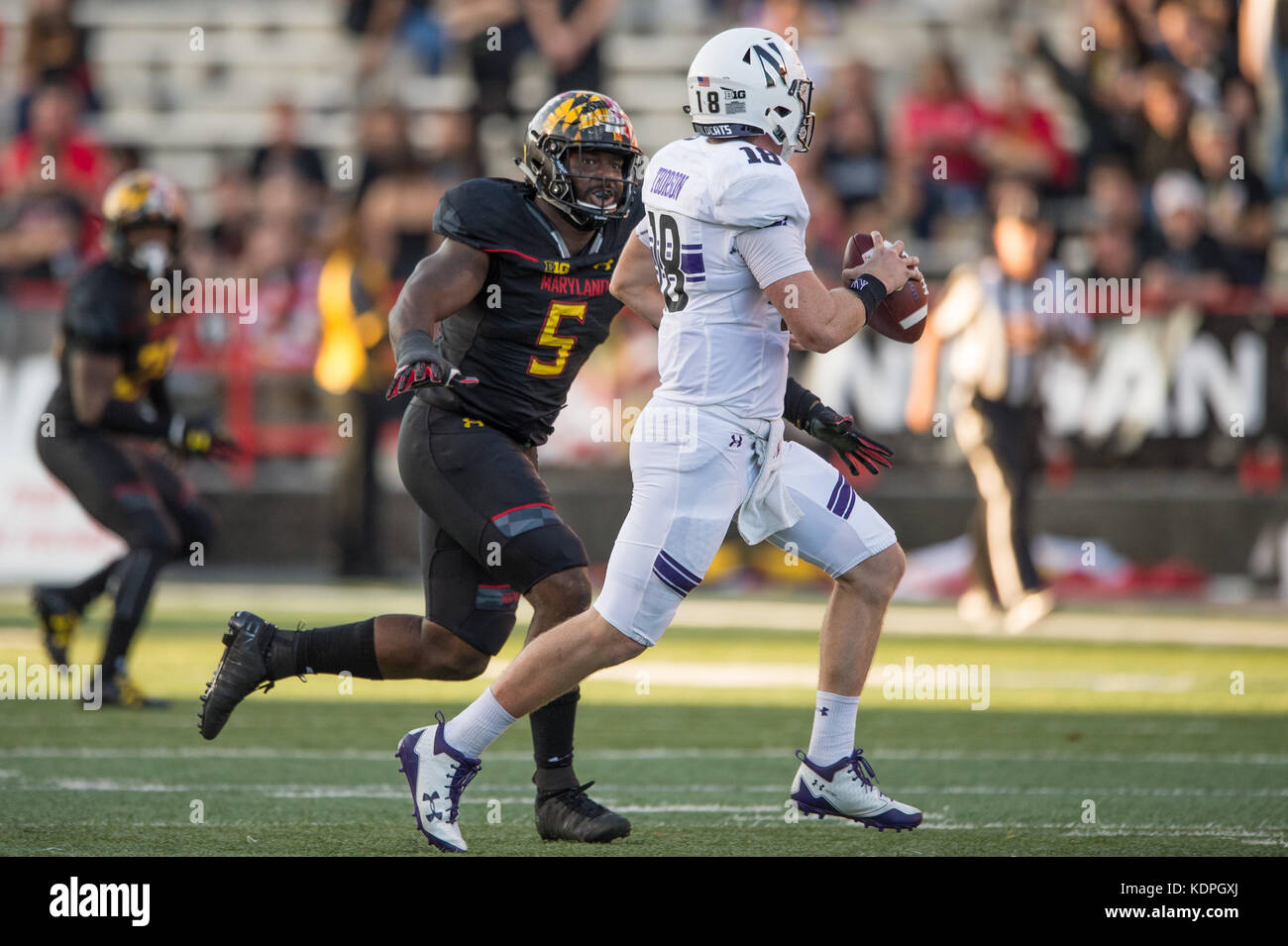 College Park, Maryland, USA. 14th Oct, 2017. Northwestern quarterback ...