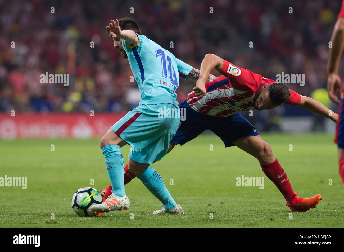 Madrid, Spain. 14th October, 2017. Leo Messi, Saul Ñiguez La Liga ...