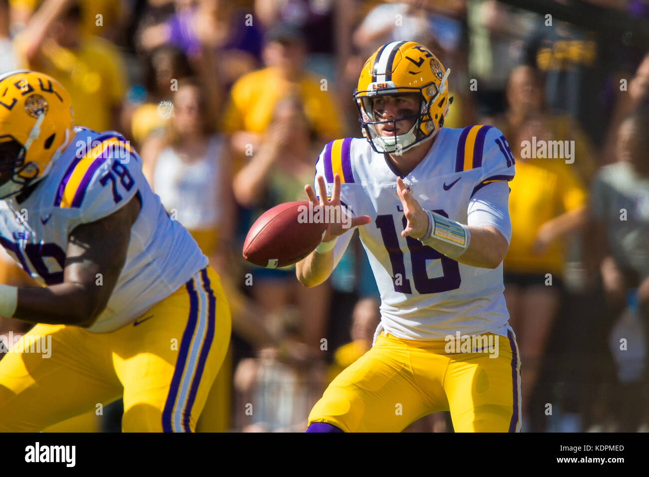 Baton Rouge, LA, USA. 14th Oct, 2017. LSU Tigers quarterback Danny ...