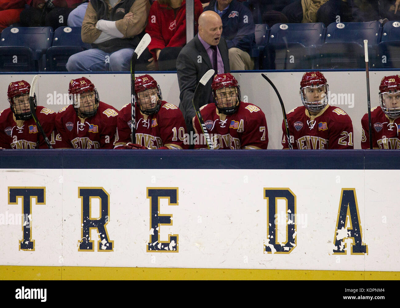 October 14, 2017: Denver head coach Jim Montgomery directs his team ...