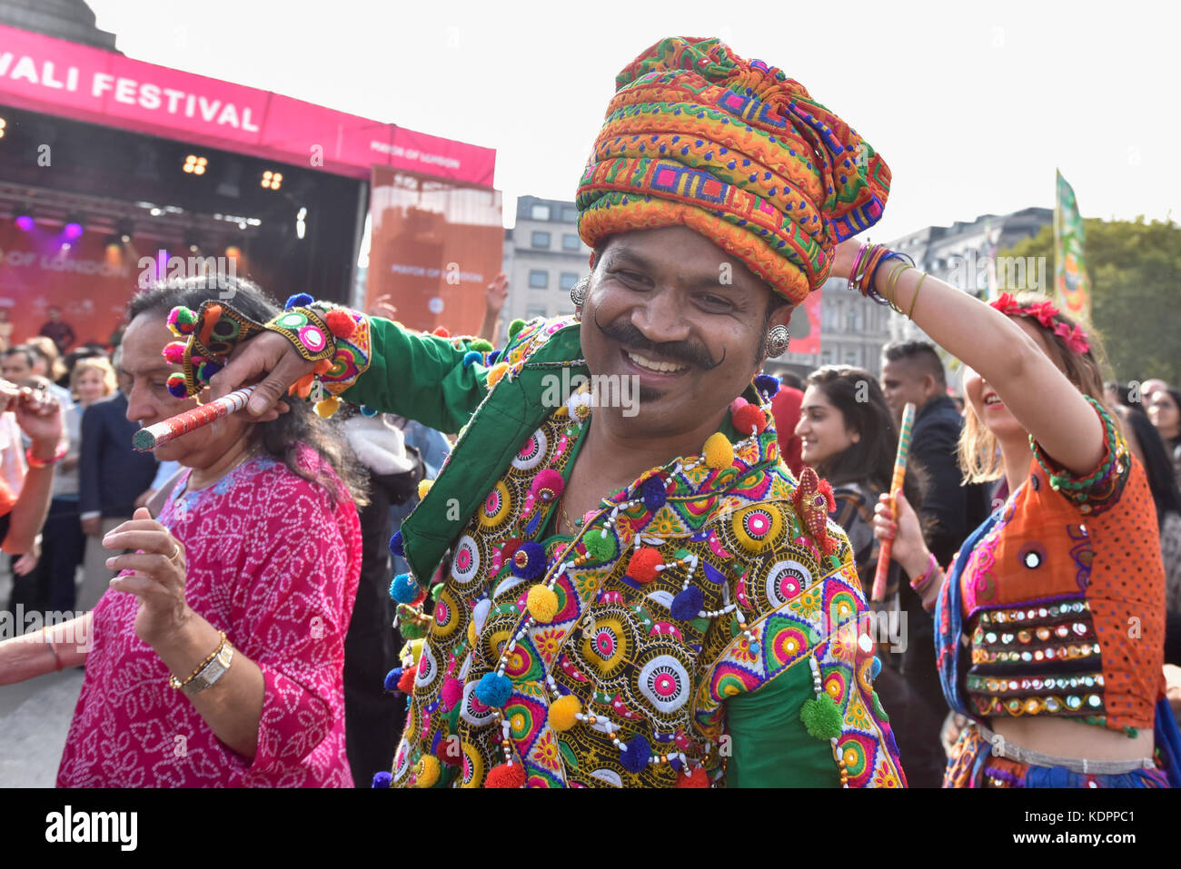 London, UK. 15 October 2017. Traditional garba dancers perform at ...