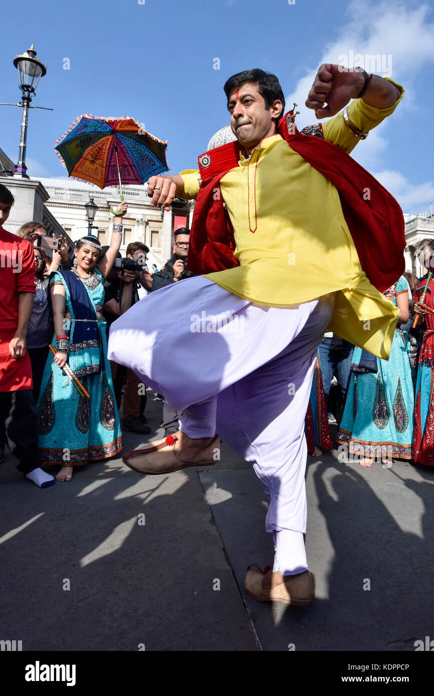 London, UK. 15 October 2017. Traditional garba dancers perform at ...