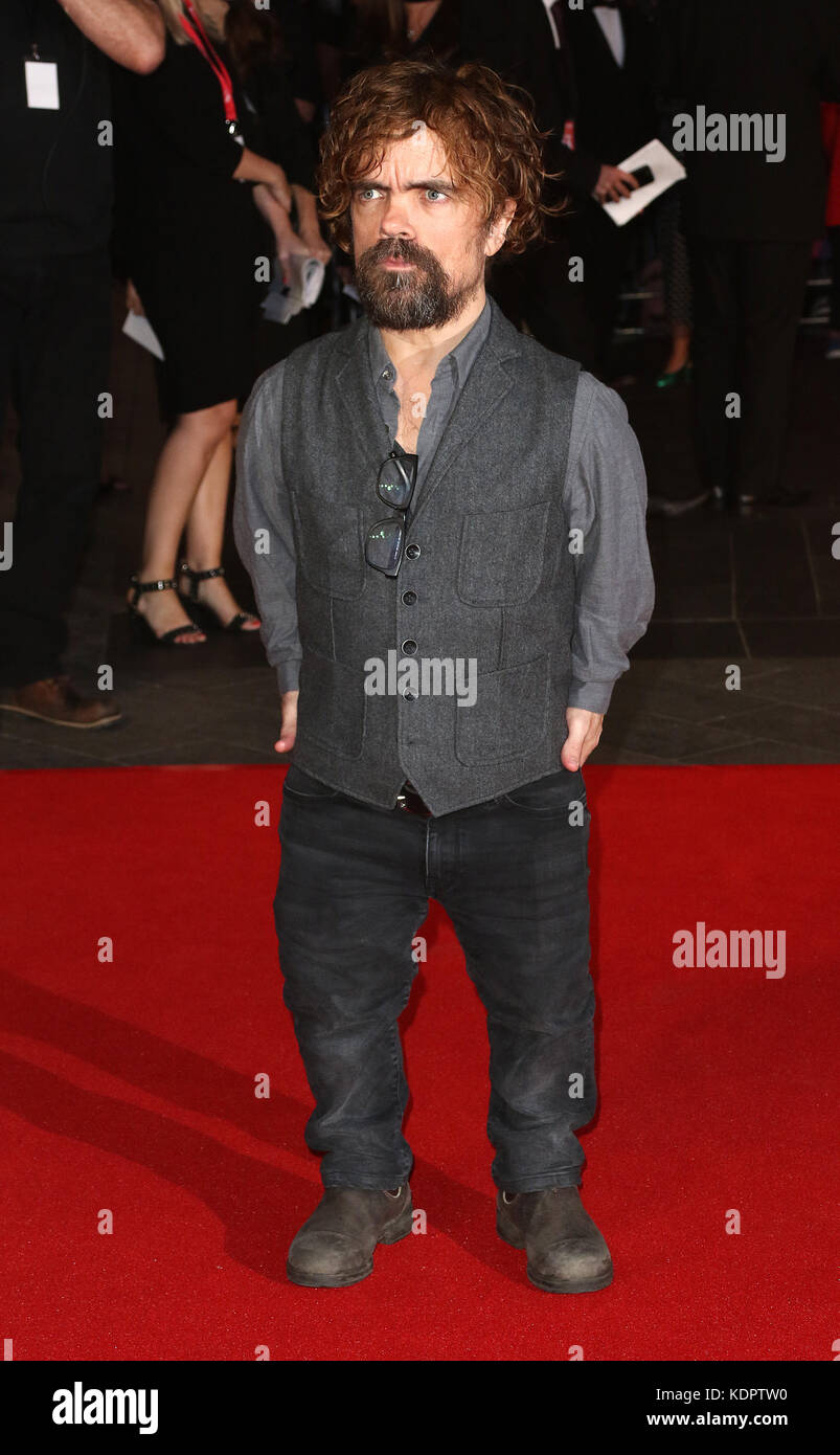 London, UK. 15th Oct, 2017. Peter Drinklage, Three Billboards Outside ...