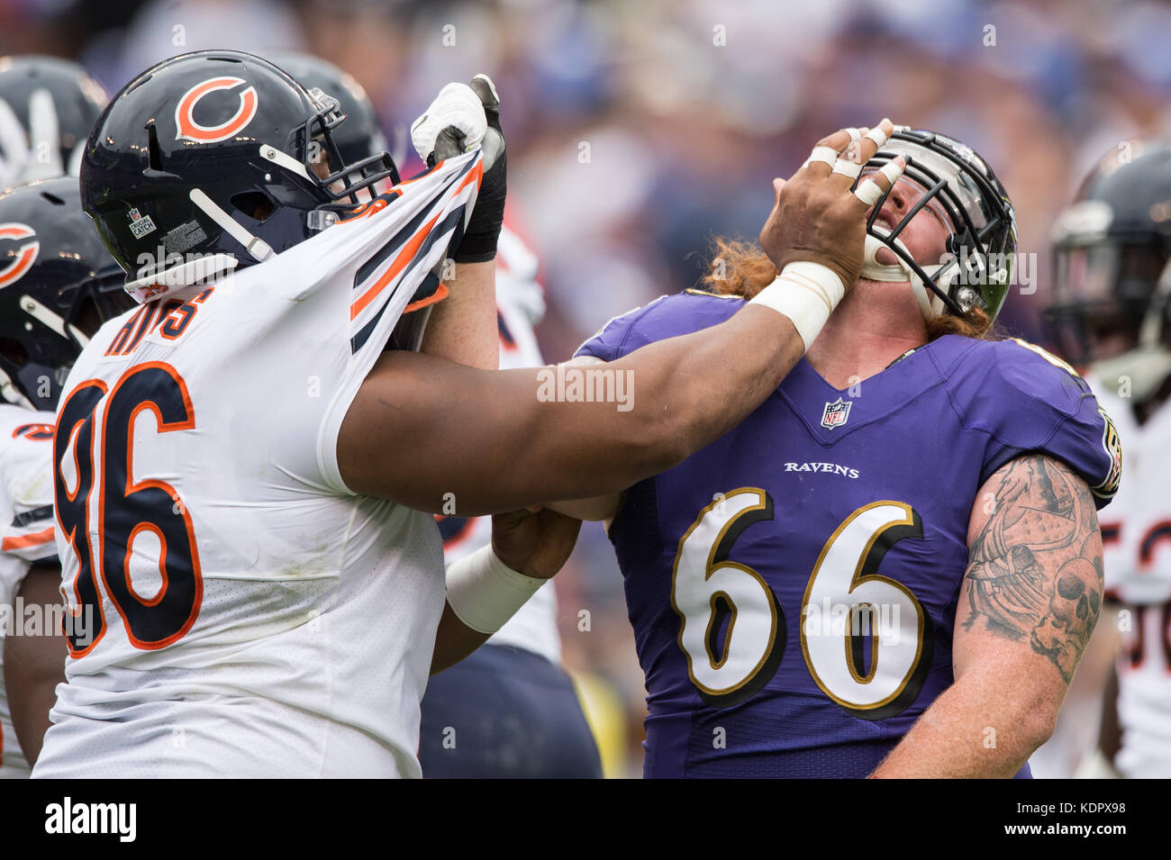 Baltimore, Maryland, USA. 15th Oct, 2017. AKIEM HICKS (96) and RYAN ...
