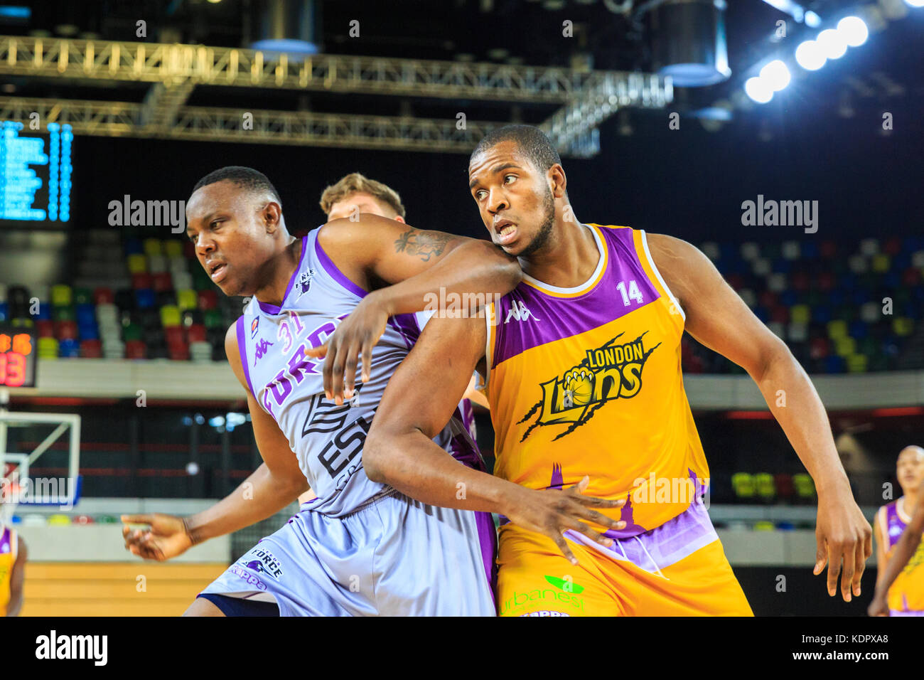 London, UK, 15th Oct 2017. Leeds' Allie Fullah (31)is blocked by Lions ...