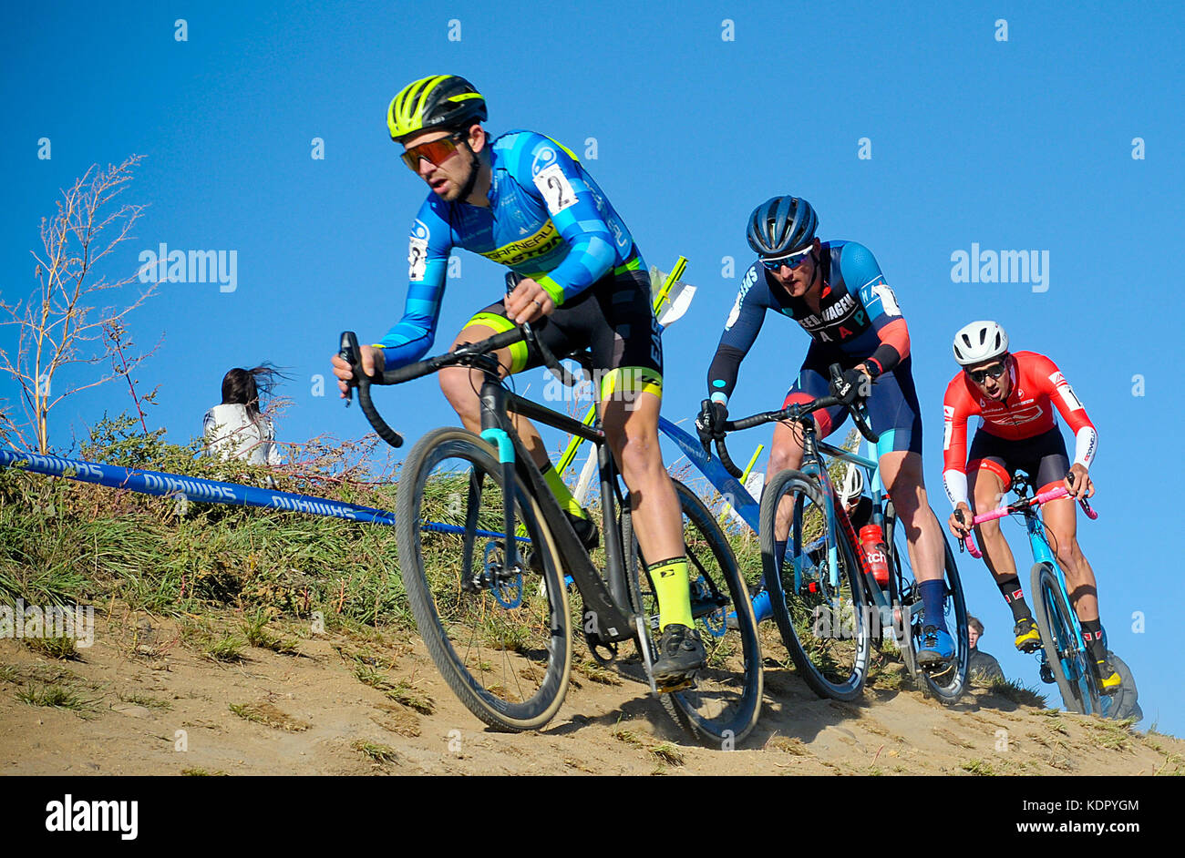 October 14, 2017 - The Men's elite breakaway group at the top of the ...