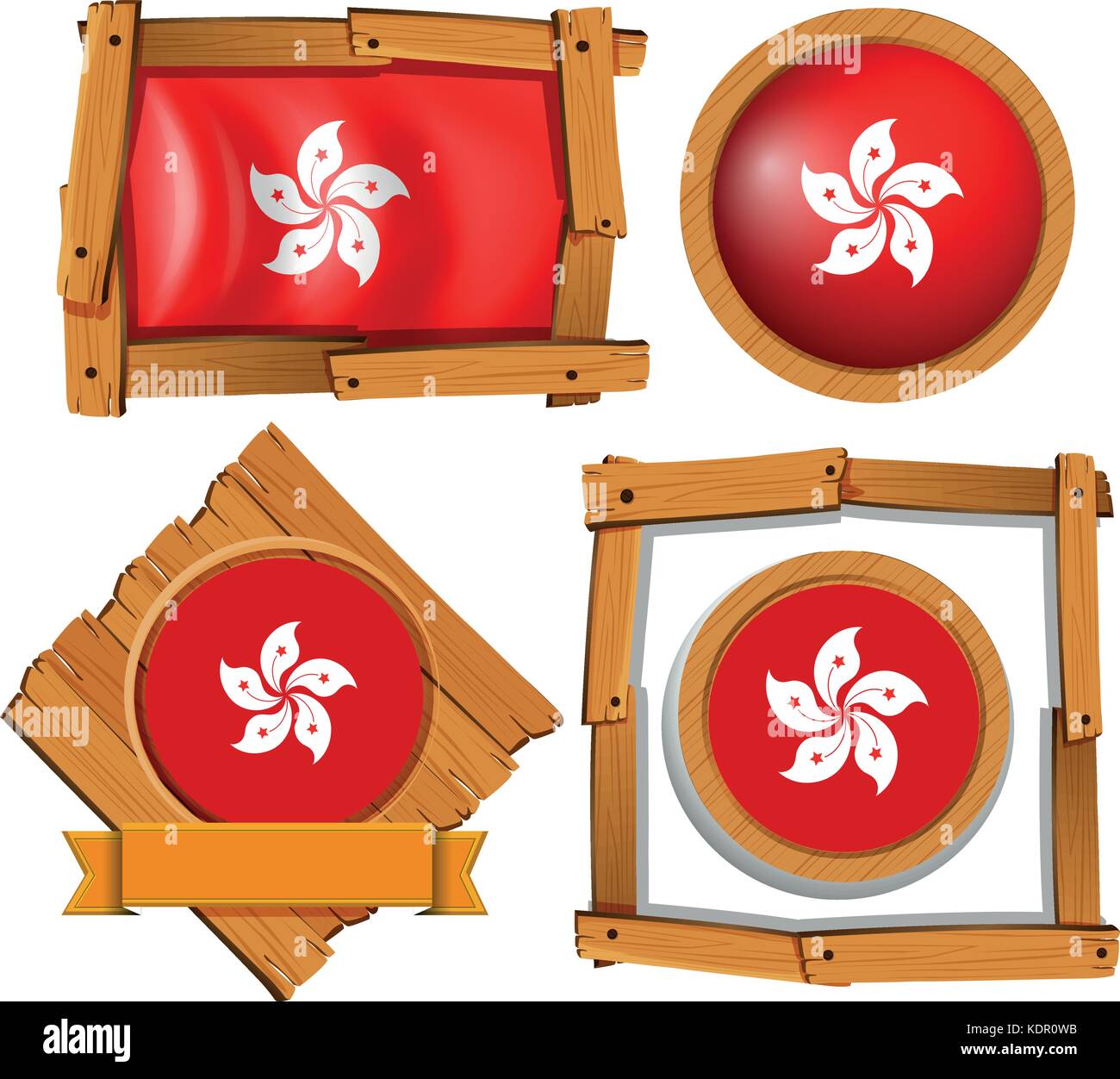 Hong Kong flag on round and square frames illustration Stock Vector ...