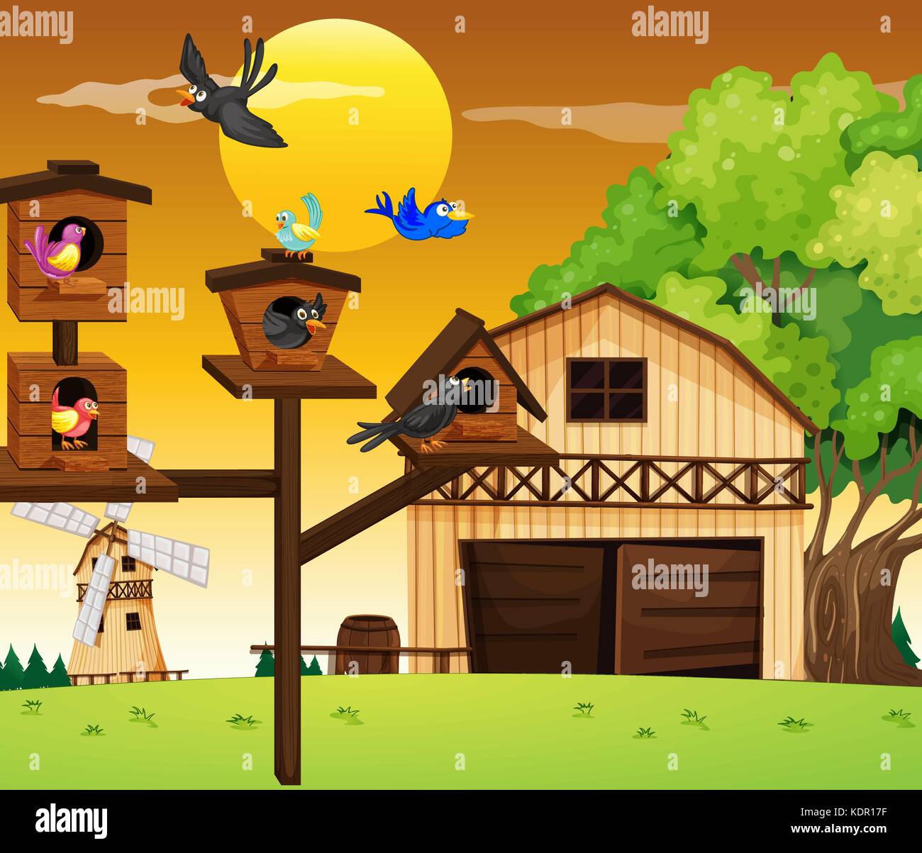 Many birds living in birdhouse illustration Stock Vector Image & Art ...