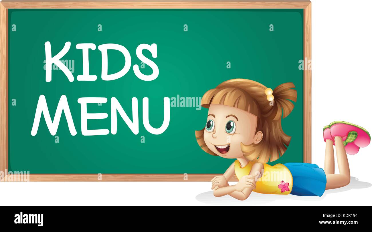 Little girl and kids menu on the board illustration Stock Vector Image ...