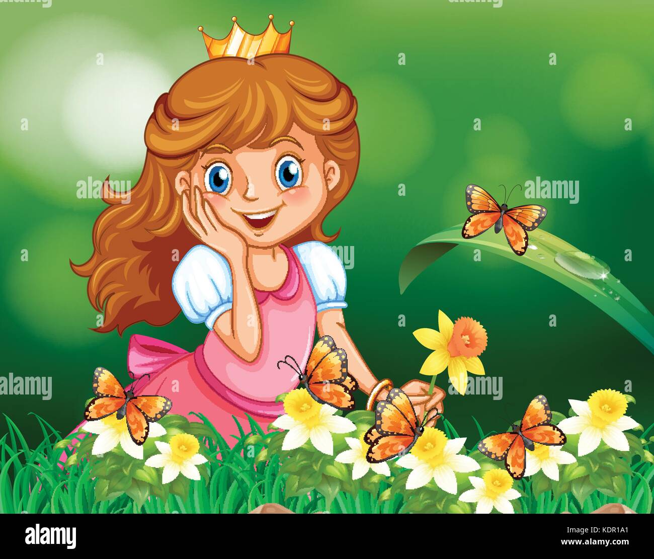 Cute princess in garden illustration Stock Vector Image & Art - Alamy