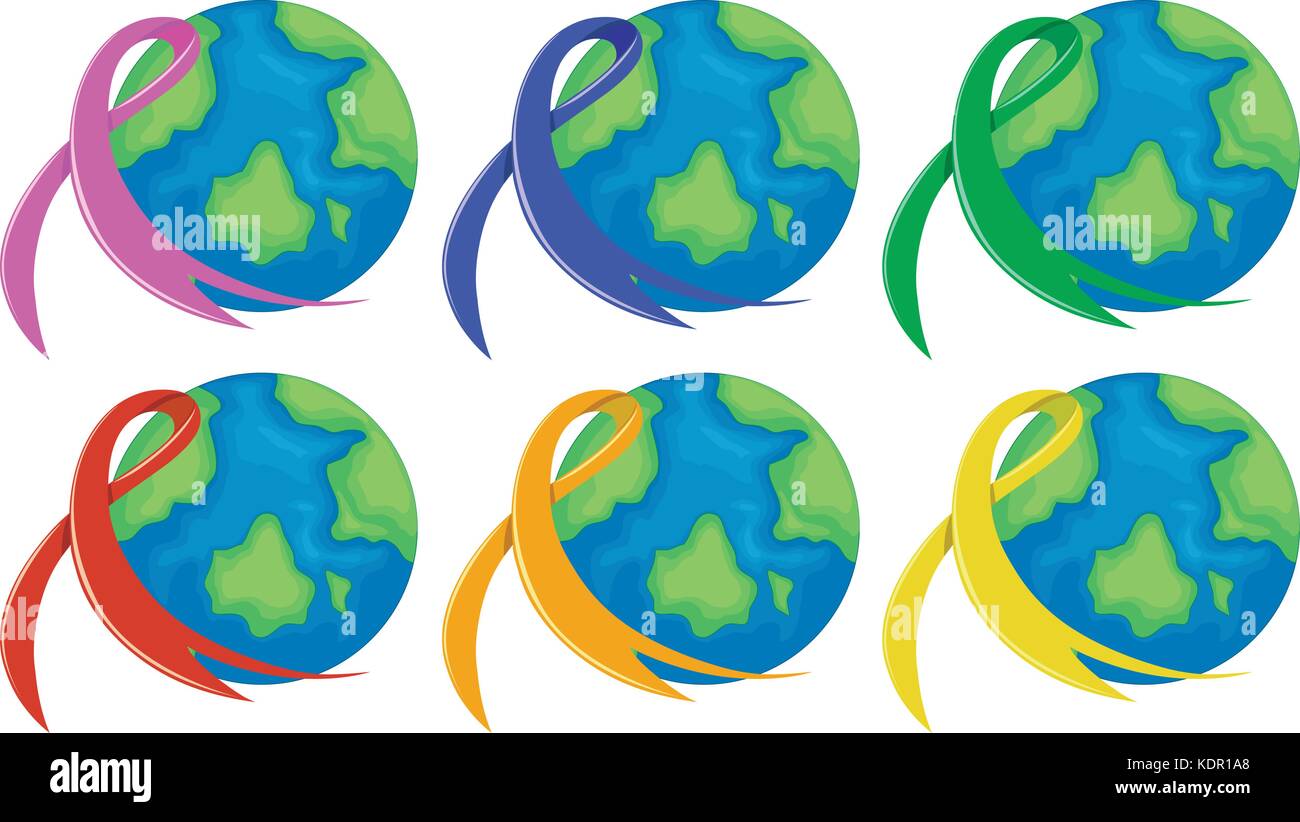 Planet earth and different color ribbons illustration Stock Vector ...