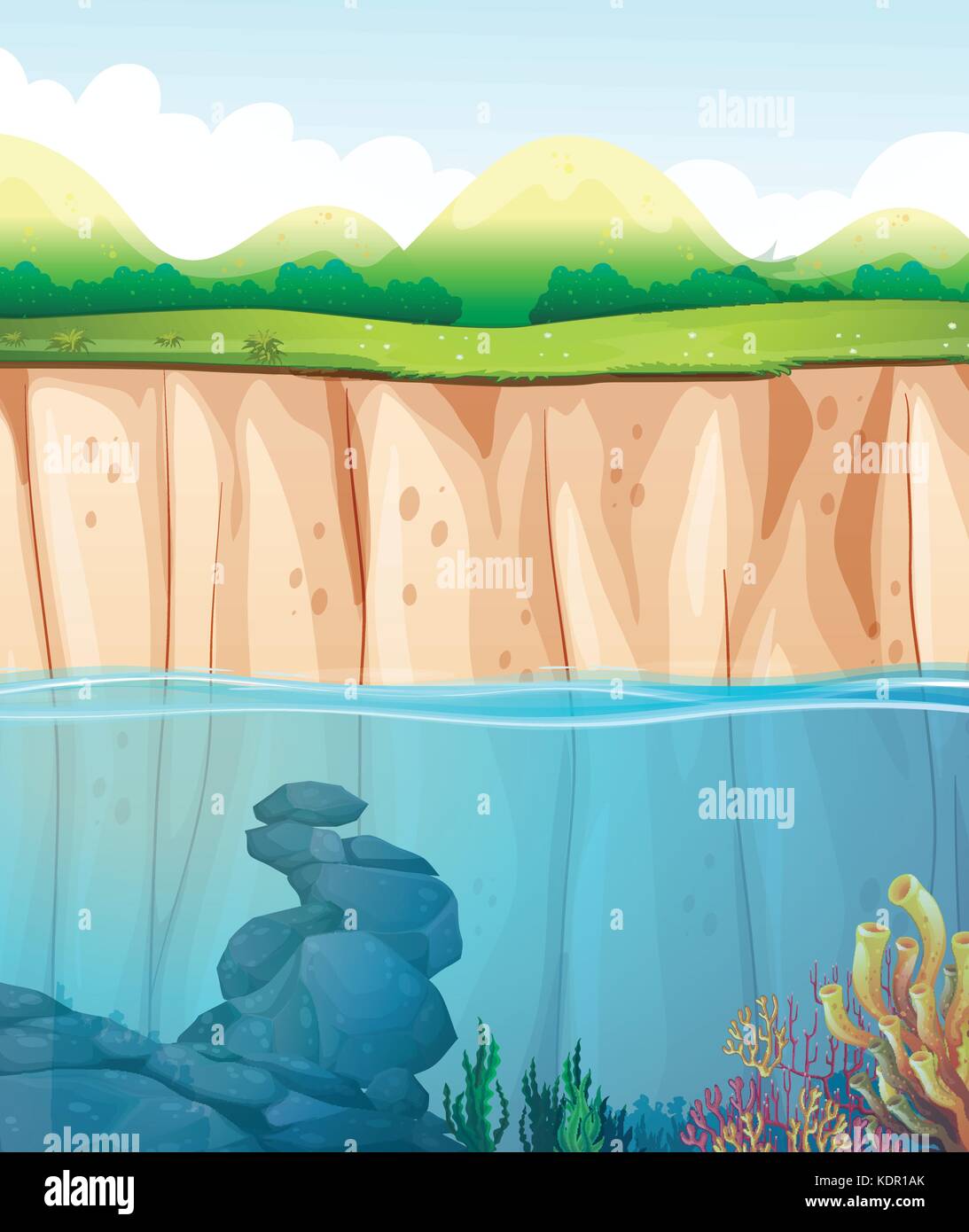 Scene with underwater and cliff illustration Stock Vector Image & Art ...