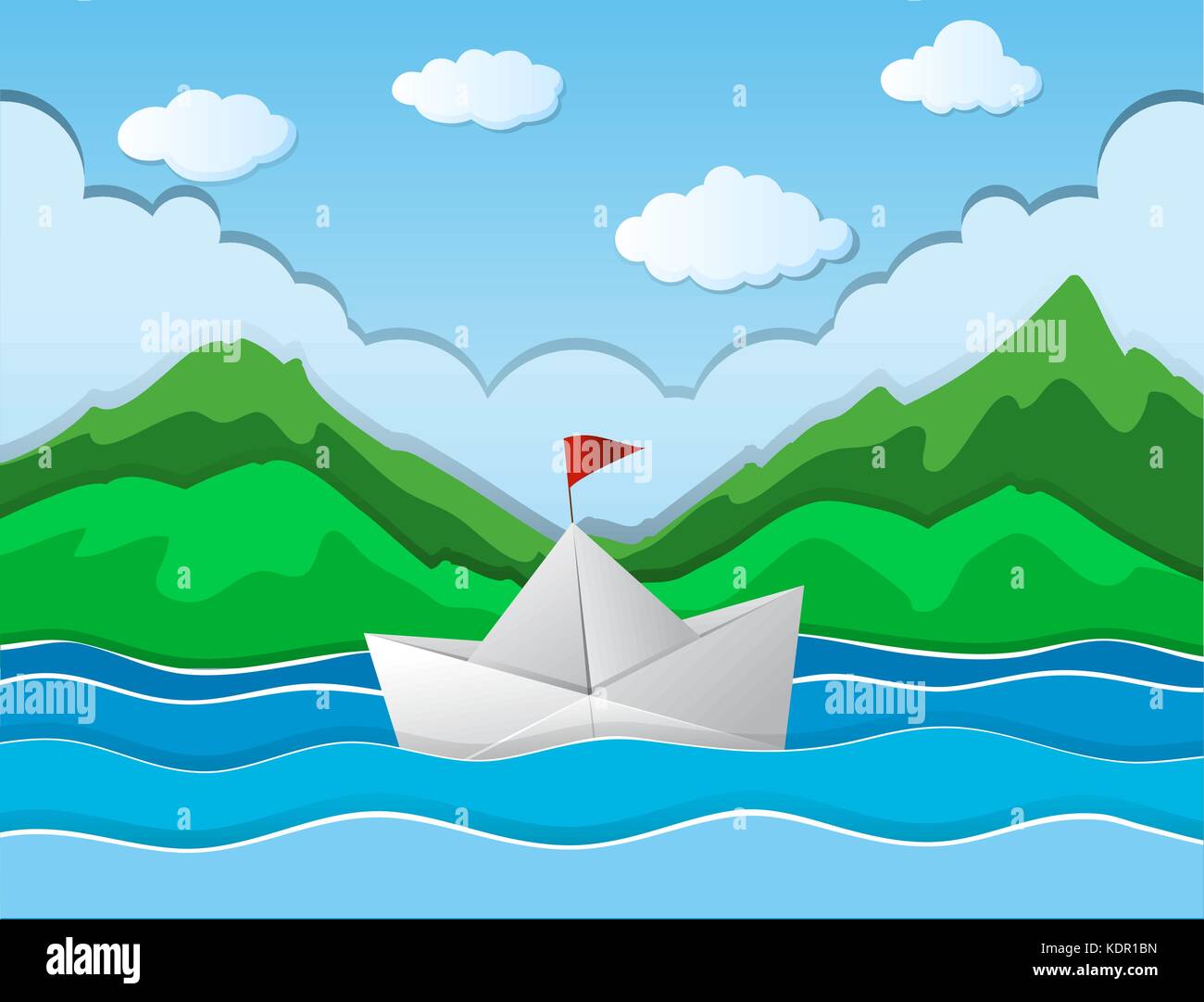 Paper boat floating along river illustration Stock Vector Image & Art ...