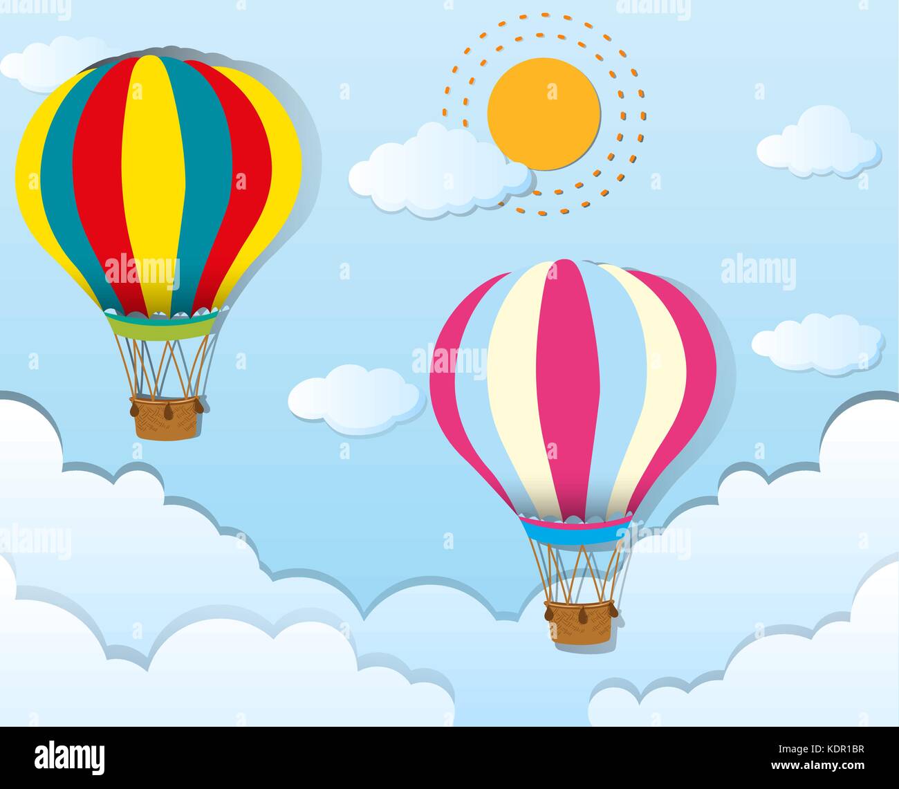 Two balloons flying in blue sky illustration Stock Vector Image & Art ...