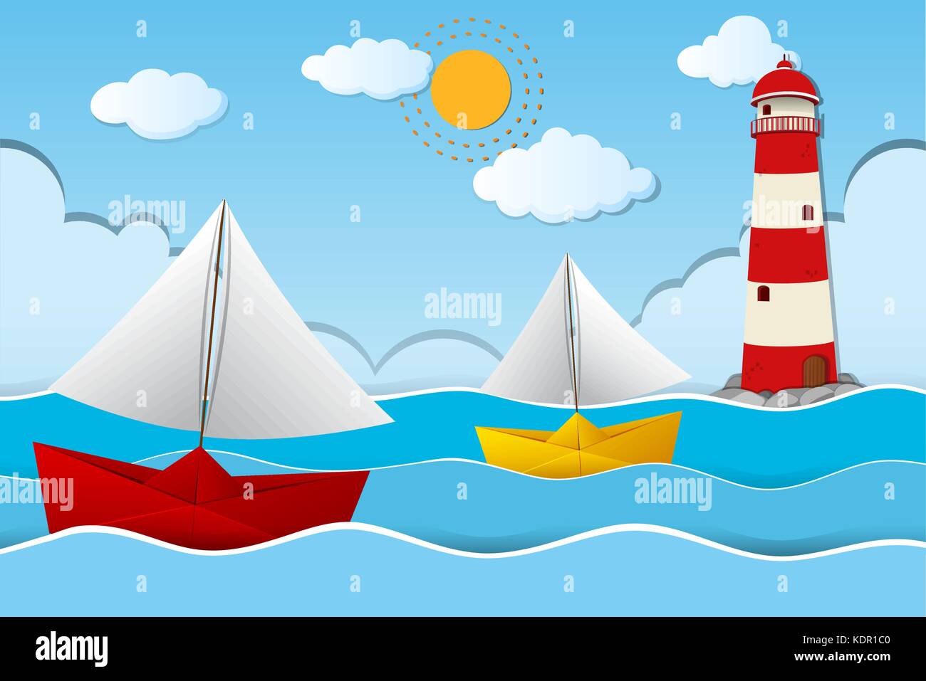Two paper boats sailing at sea illustration Stock Vector Image & Art ...