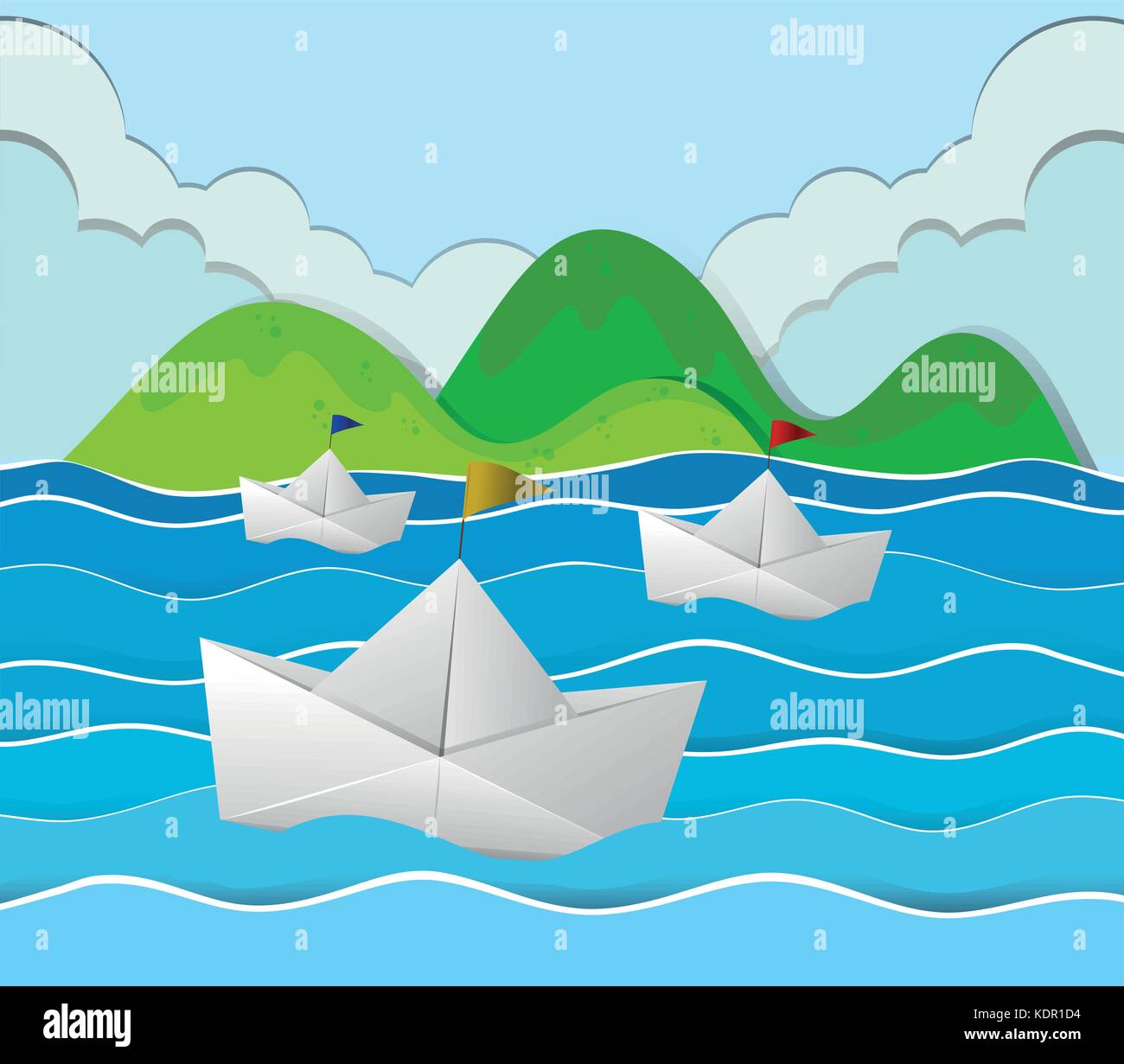 Three paper boats floating in the ocean illustration Stock Vector Image ...