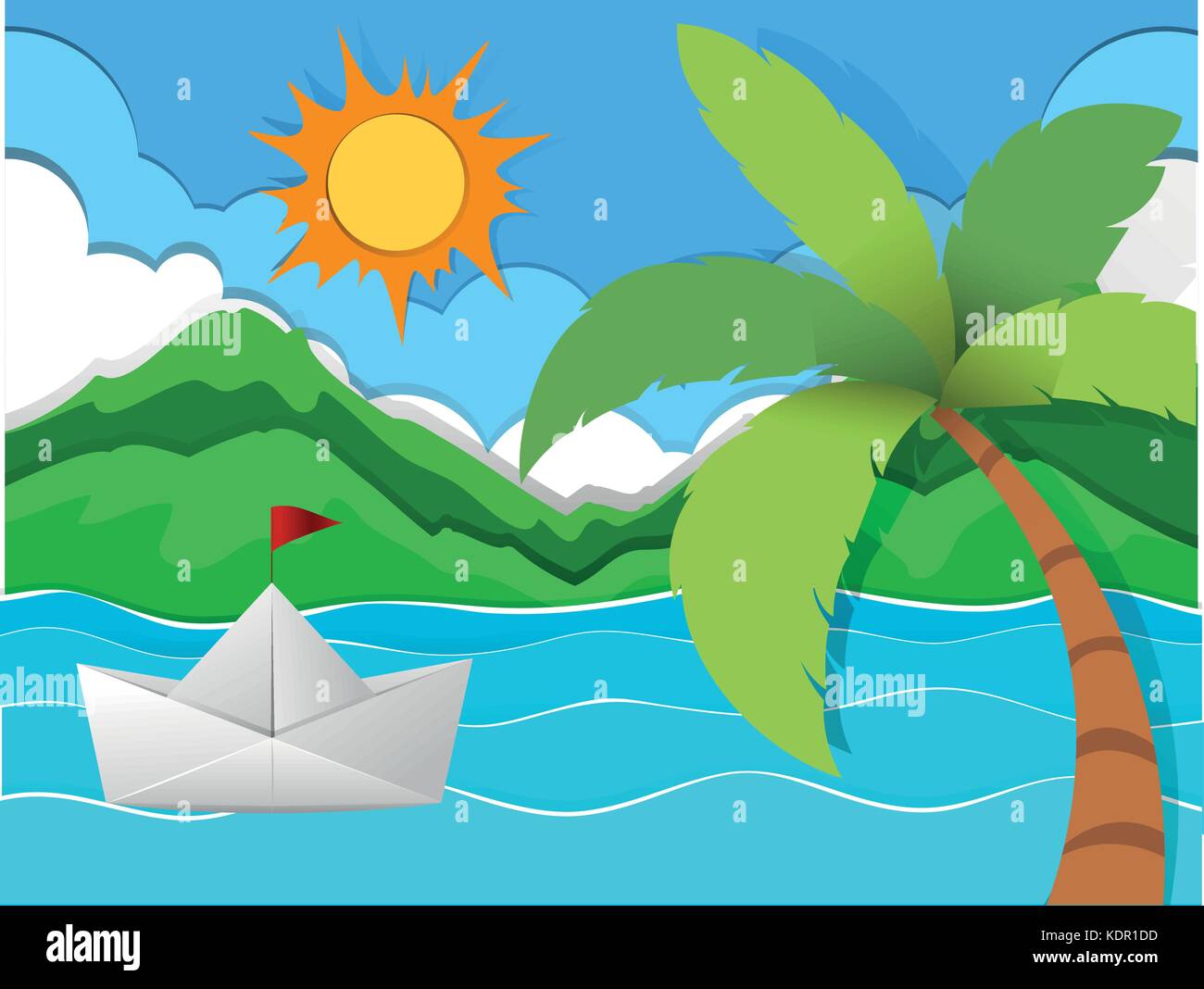 Paper boat floating in the sea illustration Stock Vector Image & Art ...
