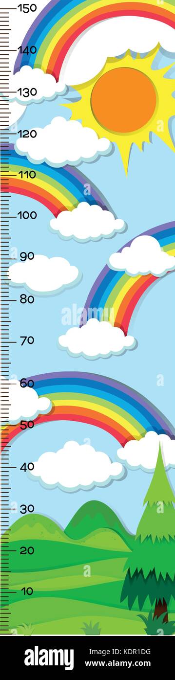 Height measurement chart with rainbow in background illustration Stock ...