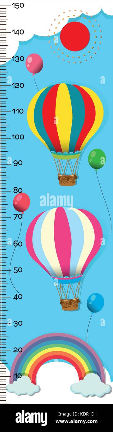 Measuring height scales on paper with balloons in sky illustration ...