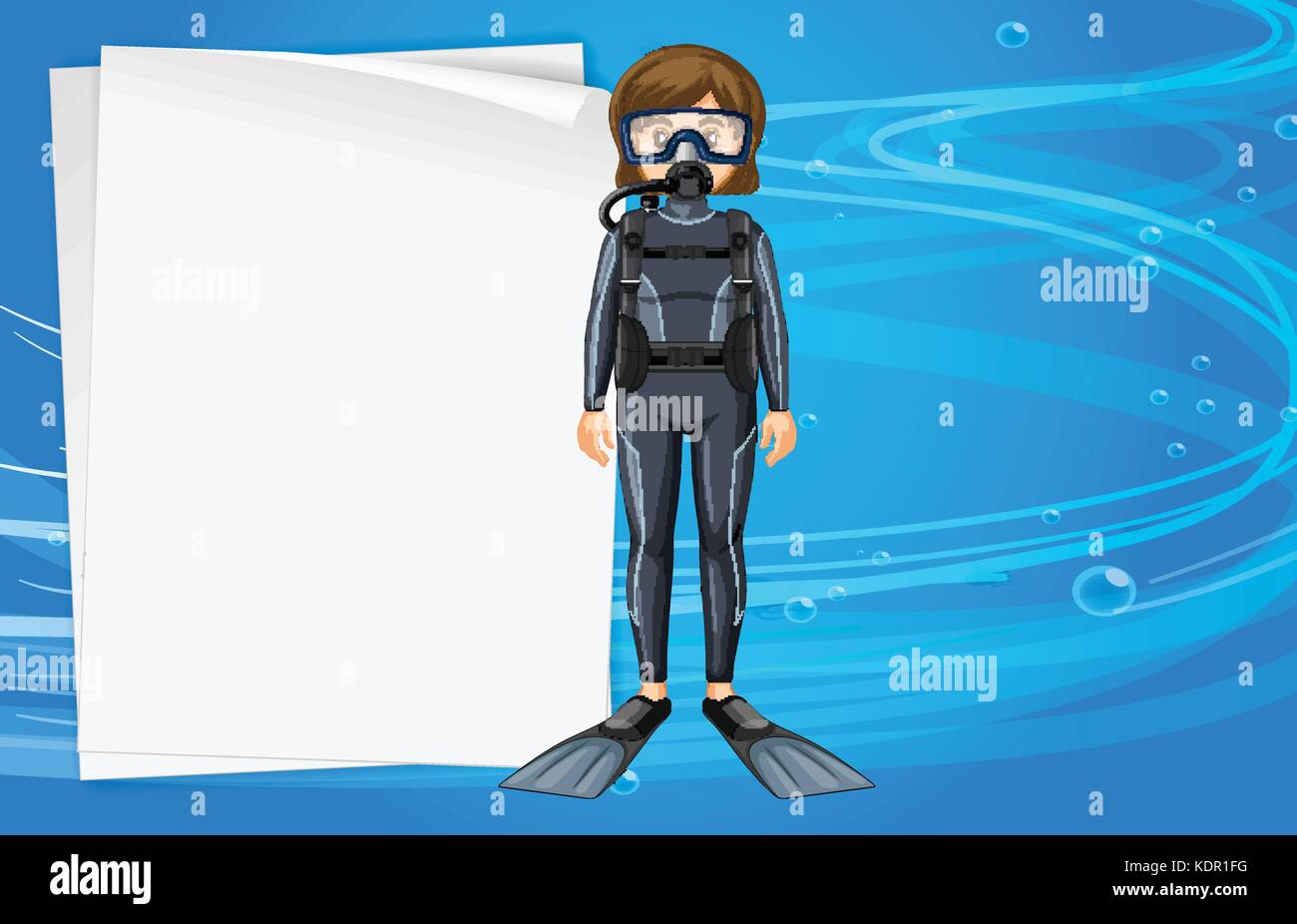 Paper template with girl in scuba diving outfit illustration Stock ...