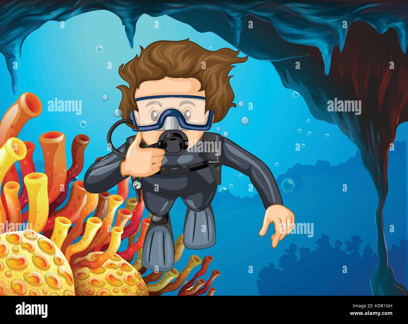 Scuba diver diving under the ocean illustration Stock Vector Image ...