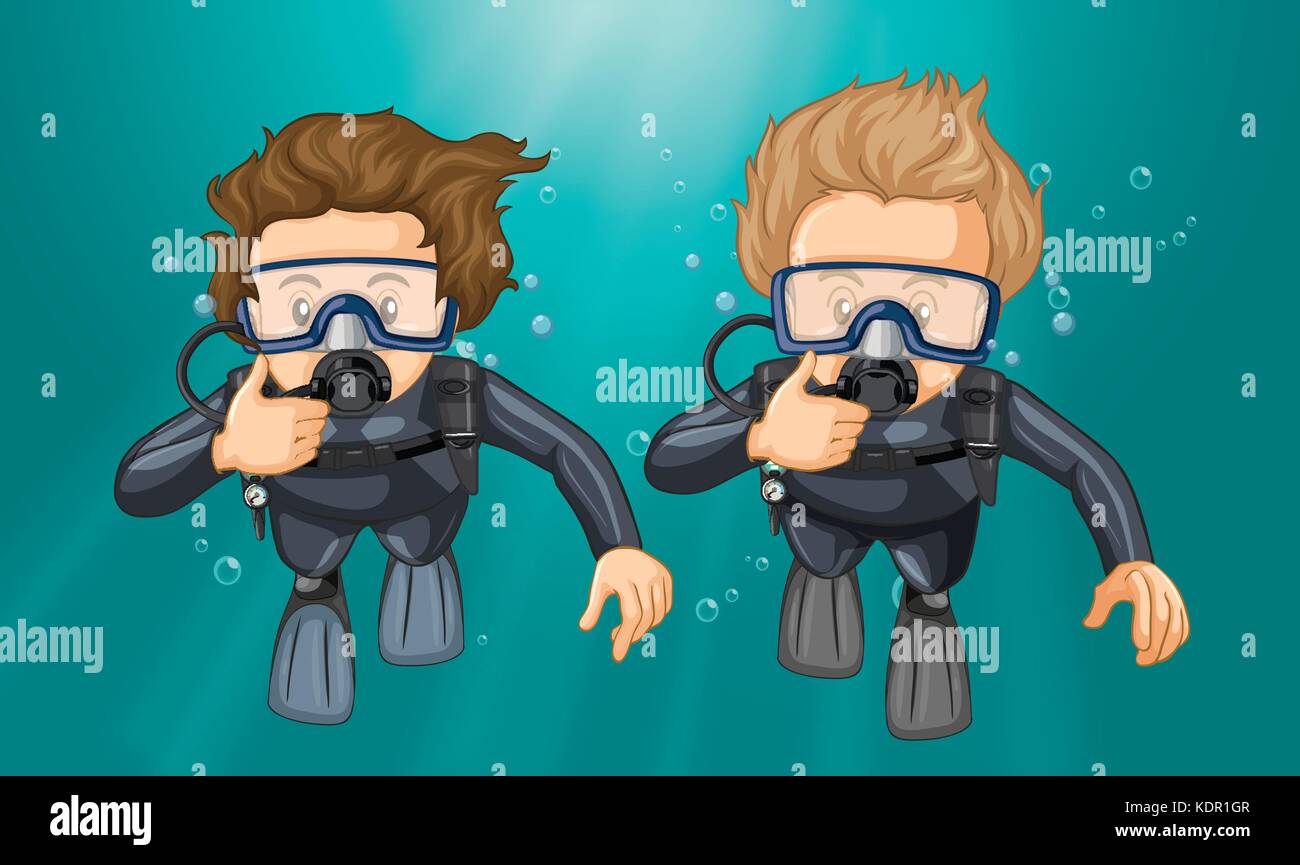 Two divers making hand gesture underwater illustration Stock Vector ...