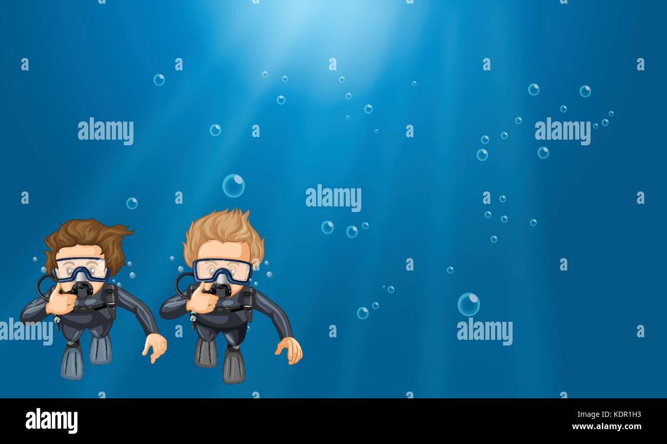 Scene with two scuba divers underwater illustration Stock Vector Image ...