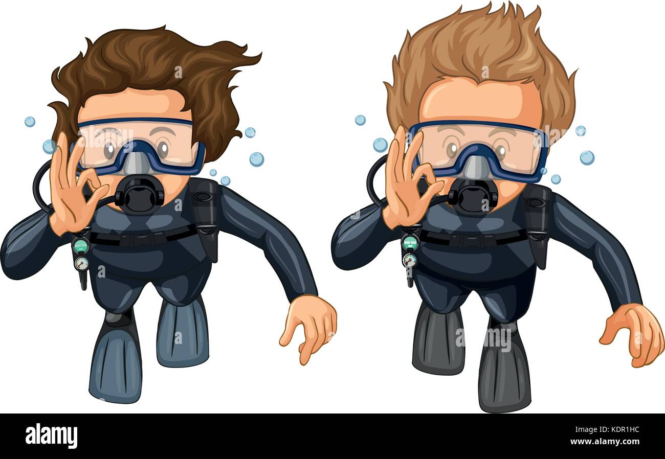 Two scuba divers with hand gesture illustration Stock Vector Image ...